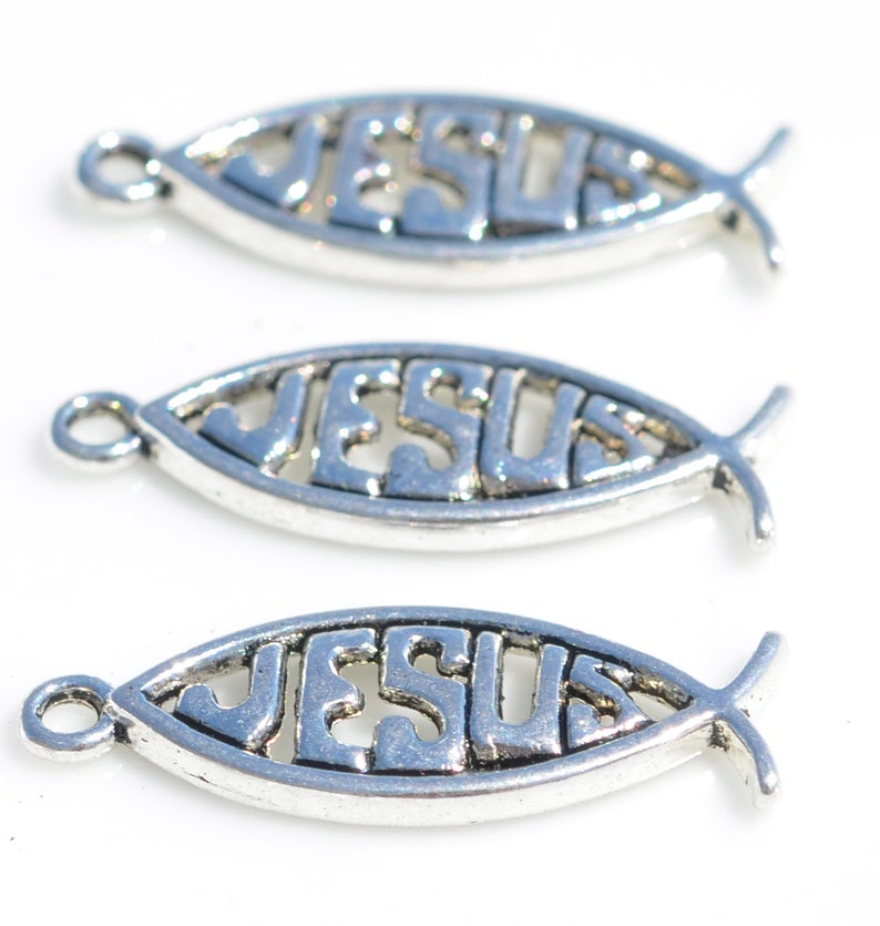 1 JESUS Fish Silver Tone Religious Charm SC6411 | Etsy