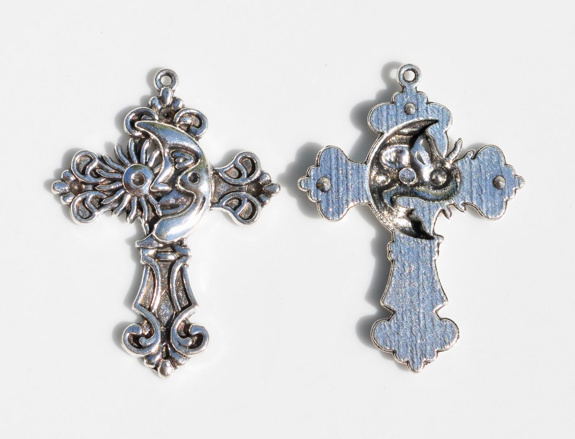 5 Sun and Moon Cross Silver Tone Charms SC6500 | Etsy