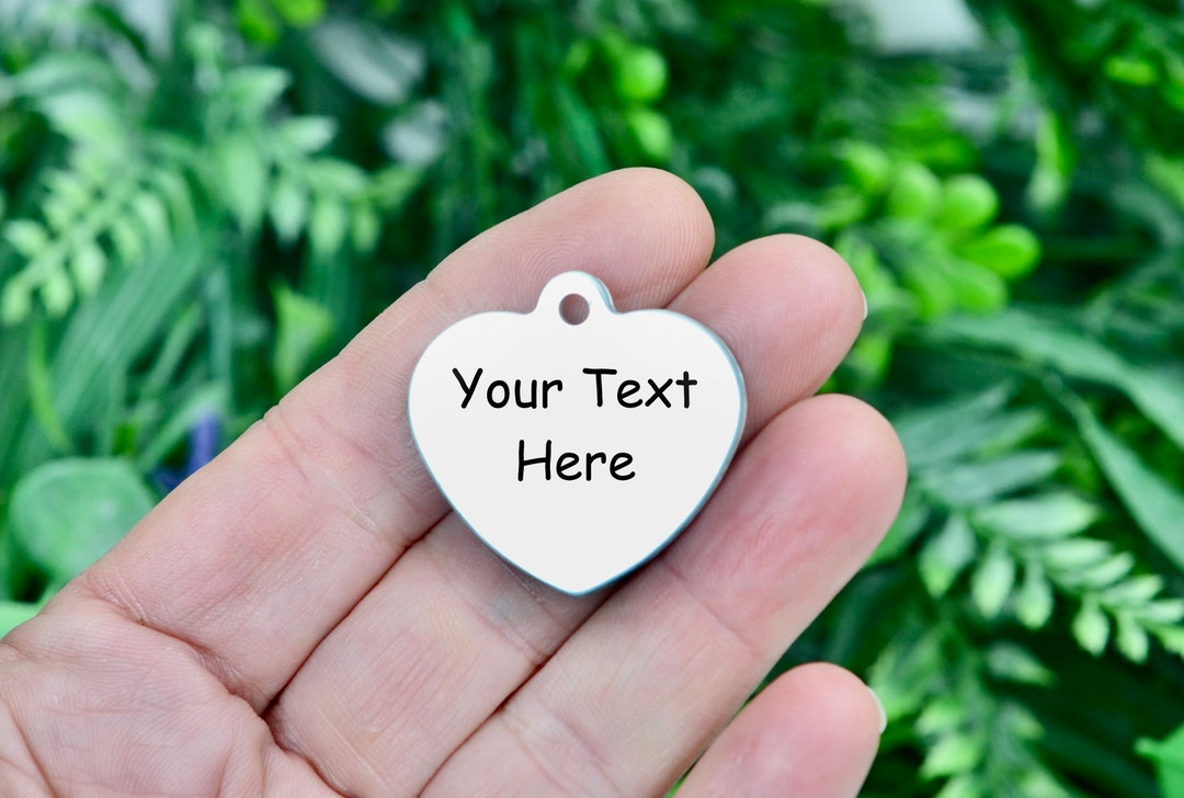 Personalized Stainless Steel Large Heart Charm, Laser Engrave, Choose ...