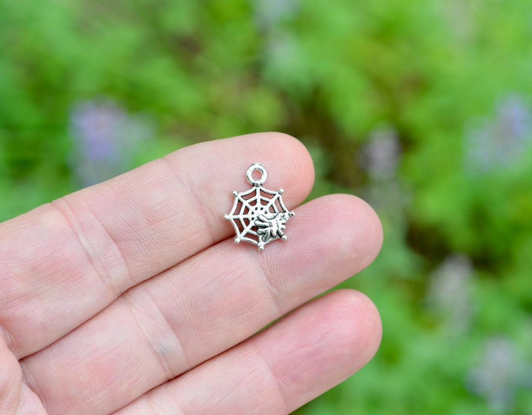 5 Spider Web With Spider Silver Tone Charms SC3753 - Etsy