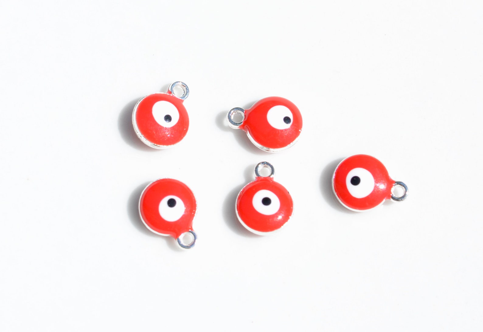 5 Evil Eye Red and White Enamel Silver Tone Double Sided Charms SC2658 ...