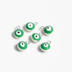 5 Evil Eye Green and White Enamel Silver Tone Double Sided Charms ...