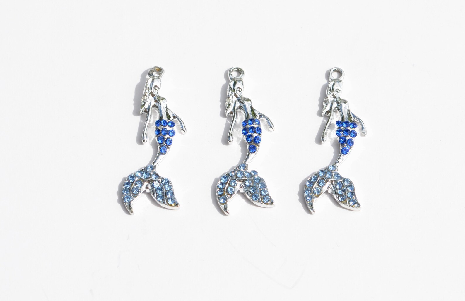 BULK 10 Mermaid Silver Tone With Blue Rhinestones Charms - Etsy