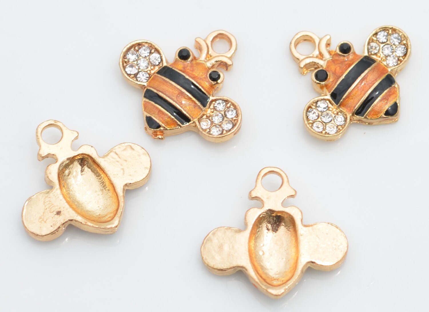 5 Gold and Black Enamel Bee Charms GC2746 | Etsy