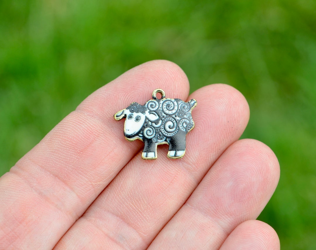 BULK 20 Sheep Gold Plated With Black and White Enamel Charms GC5317 - Etsy