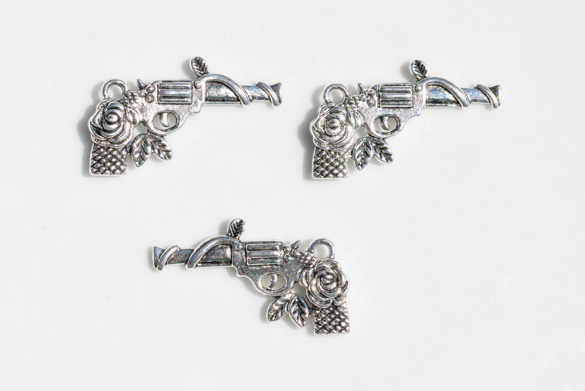 BULK 20 Flower Hand Gun Silver Tone Charms SC2042 - Etsy