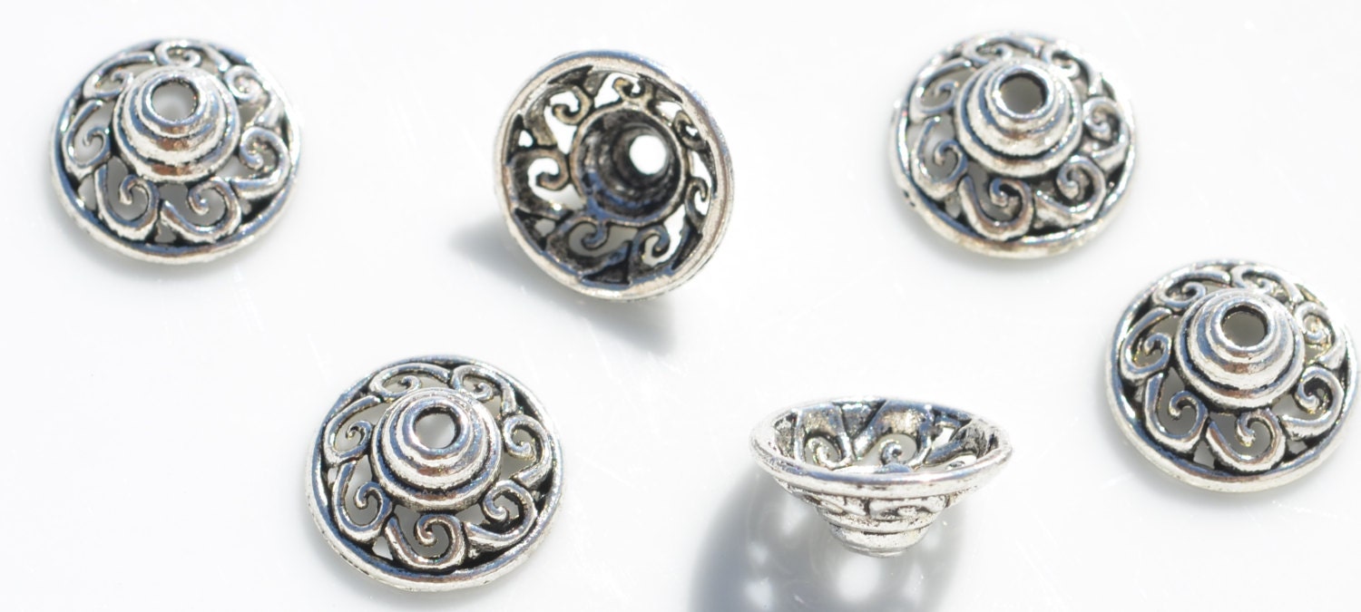 20 Decorative Bead Silver Tone Caps BD428 - Etsy