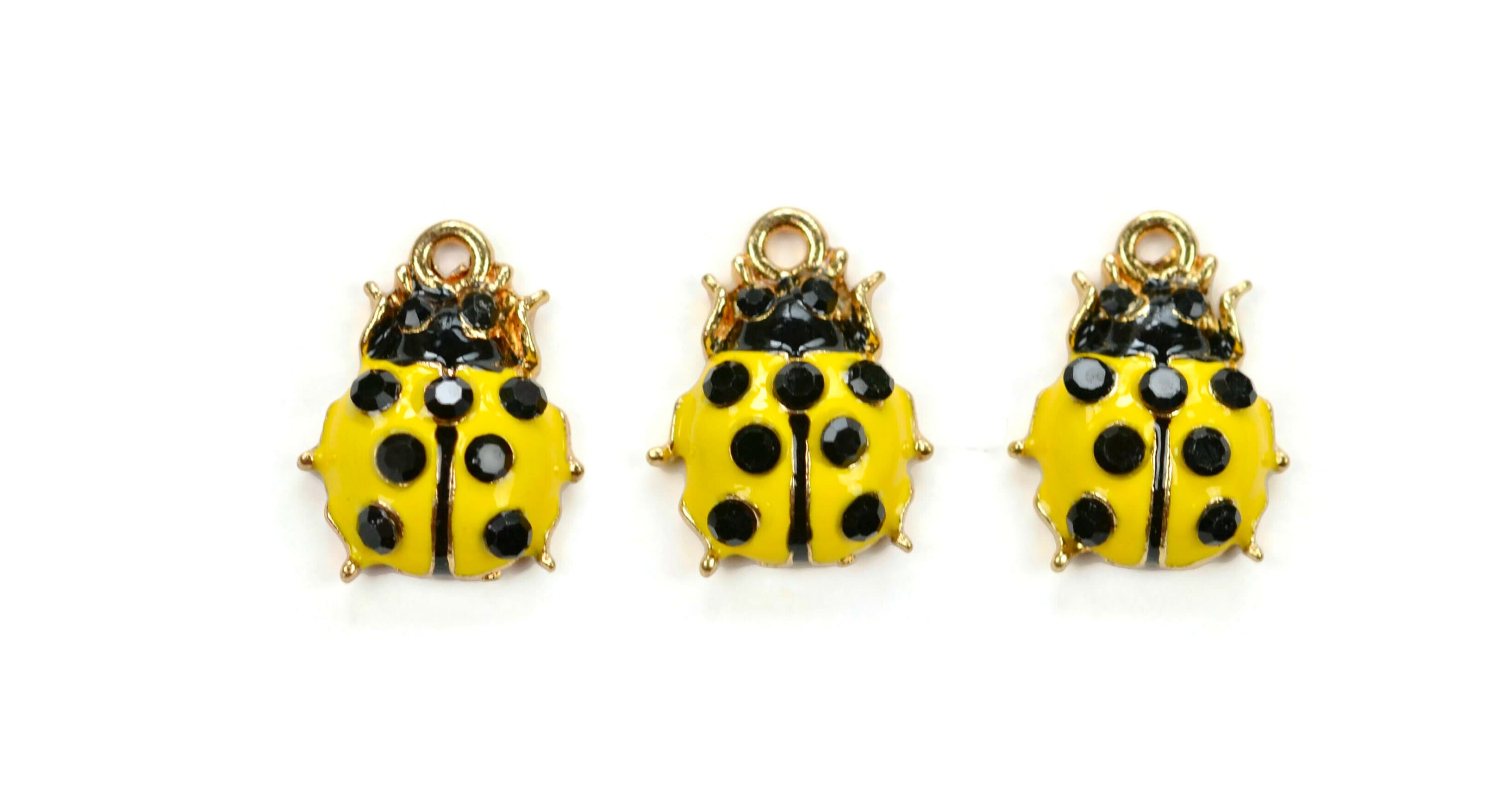 BULK 20 Yellow and Black Enamel Ladybug Gold Tone Charms | Etsy