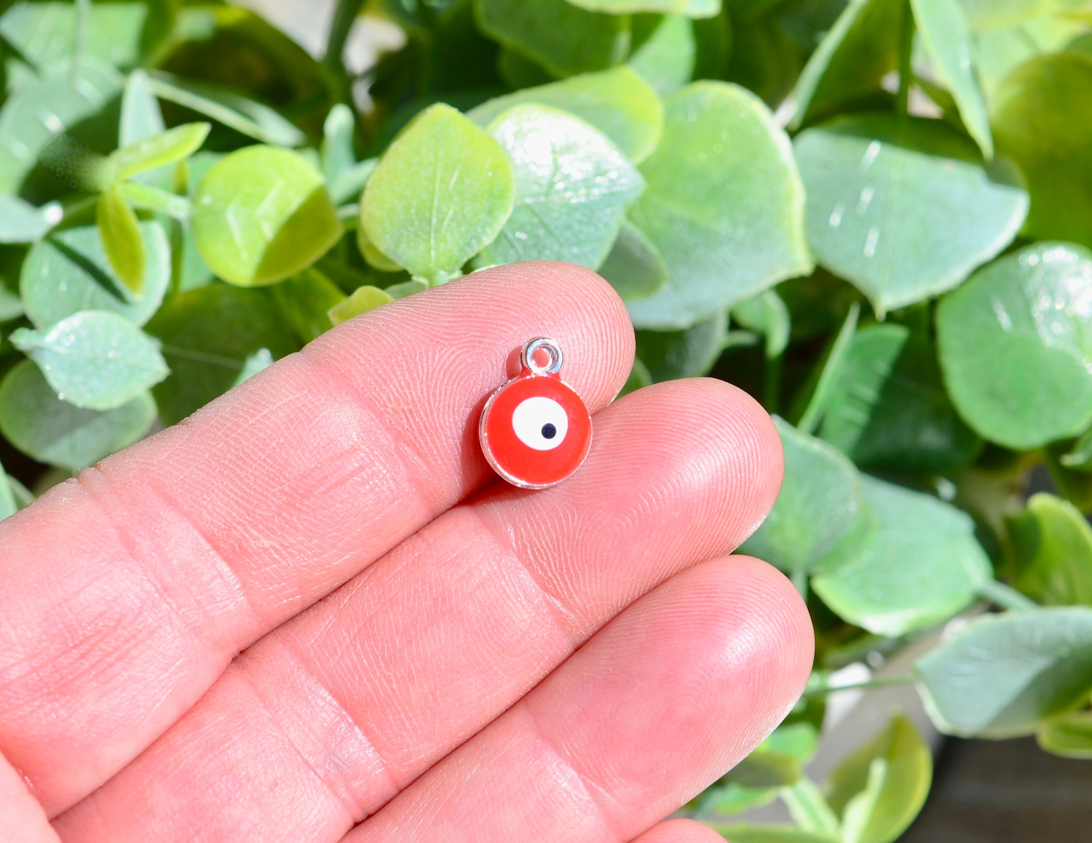 5 Evil Eye Red and White Enamel Silver Tone Double Sided Charms SC2658 ...