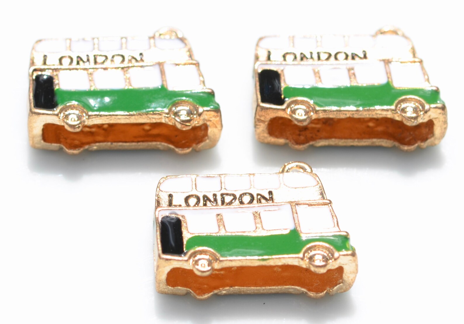 5 Double Decker London Bus Charms Gold Plated With Green and - Etsy