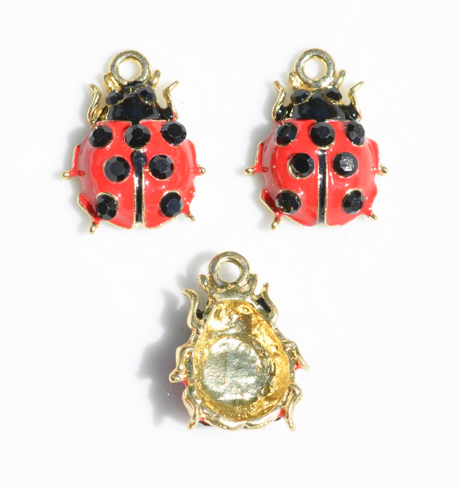 5 Red and Black Enamel Ladybug Gold Tone Charms GC6802 | Etsy