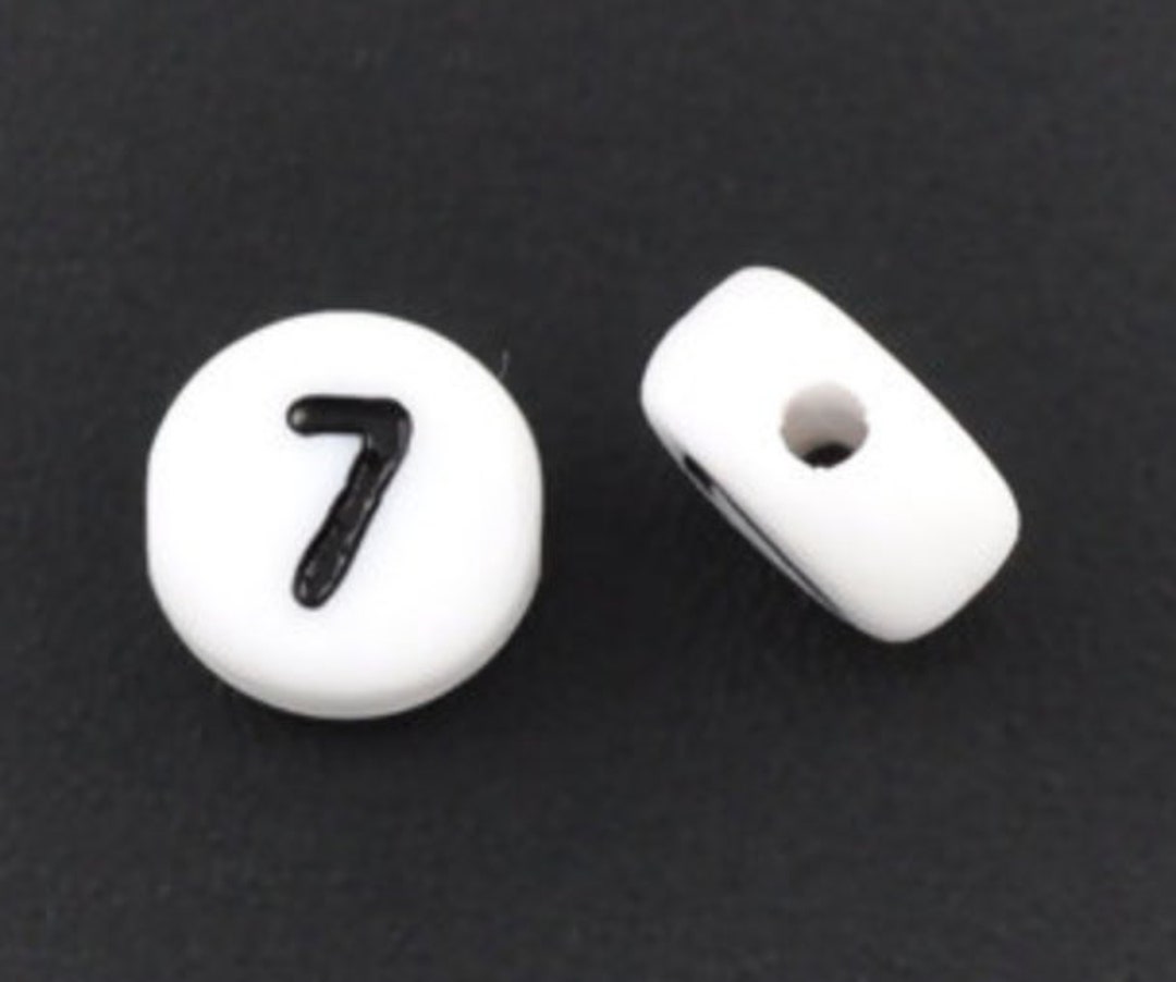 20 White Acrylic Black Number 7 Beads, 7mm Round Beads BD208 - Etsy