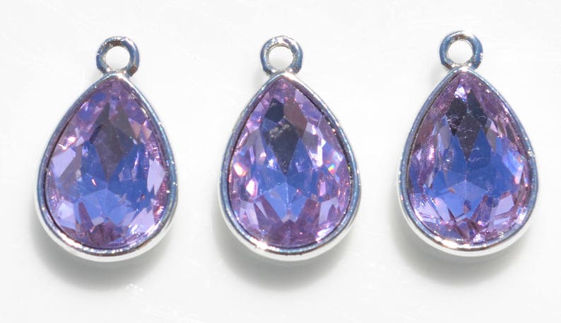 BULK 20 Light Purple Glass Birthstone Drop Silver Tone Charms SC5109 - Etsy