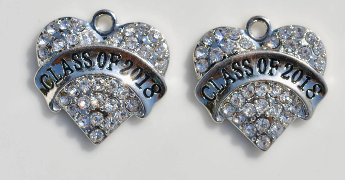 1 Class of 2018 Silver Tone Rhinestone Heart Charm SC6258 - Etsy