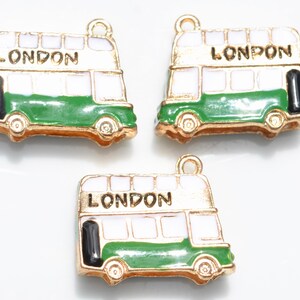 5 Double Decker London Bus Charms Gold Plated With Green and White ...