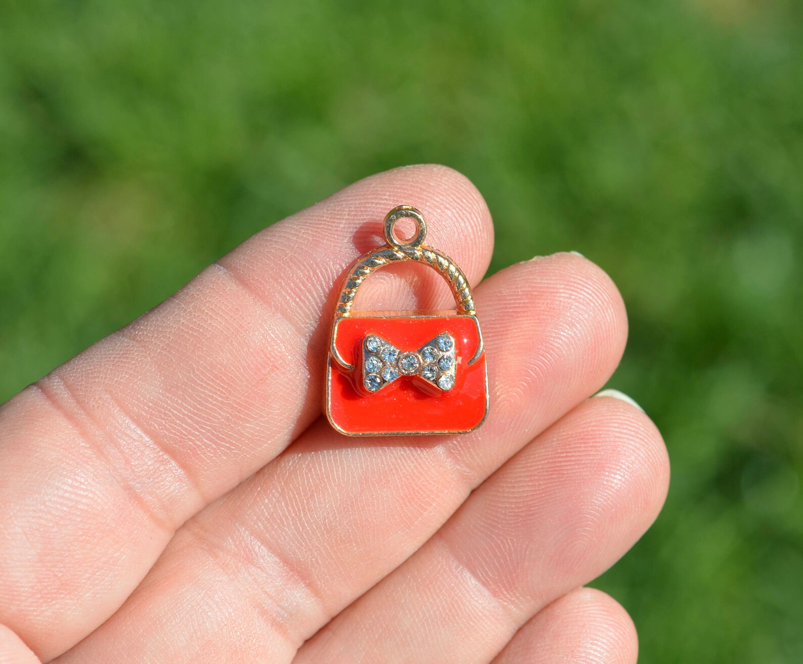 1 Purse Gold Plated and Red Enamel and Rhinestones Charm - Etsy