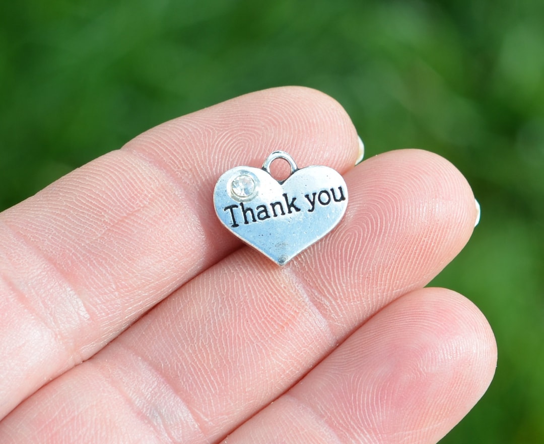 1 Heart Shaped, Thank You Silver Tone Charm SC3437 - Etsy