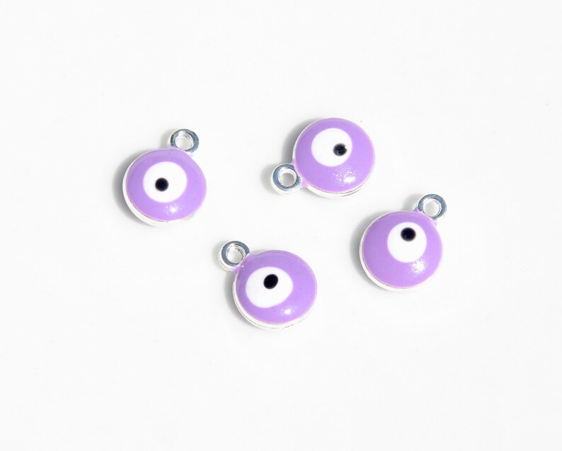 5 Evil Eye Violet and White Enamel Silver Tone Double Sided Charms ...