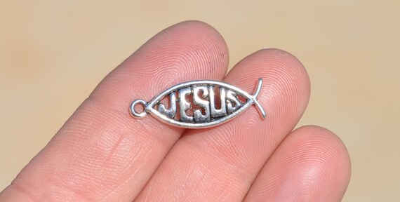 1 JESUS Fish Silver Tone Religious Charm SC6411 | Etsy