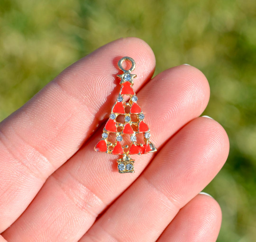 1 Red Enamel Christmas Tree Charm GC5455 - Etsy