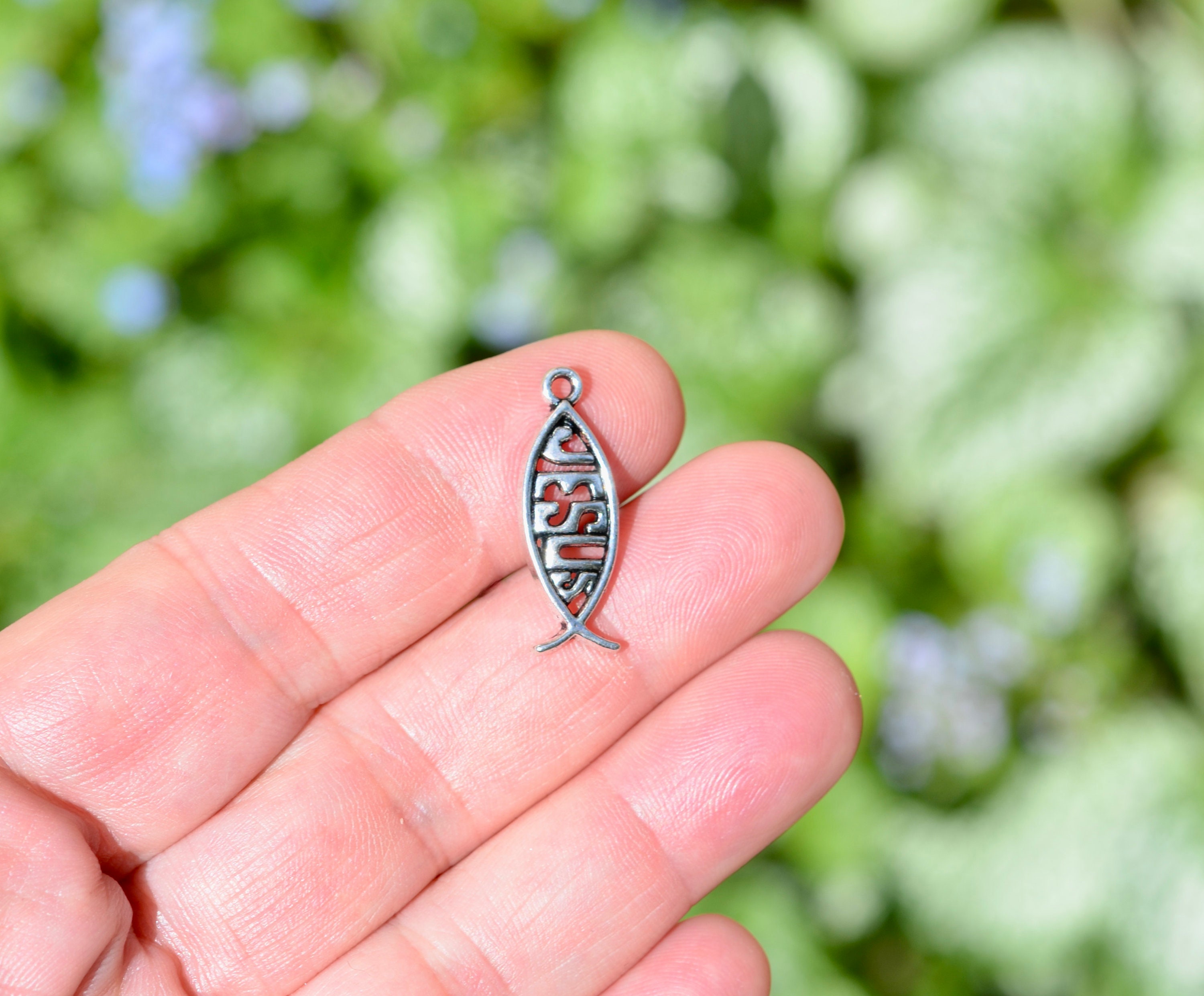 BULK 50 JESUS Fish Silver Tone Religious Charms SC6411 - Etsy
