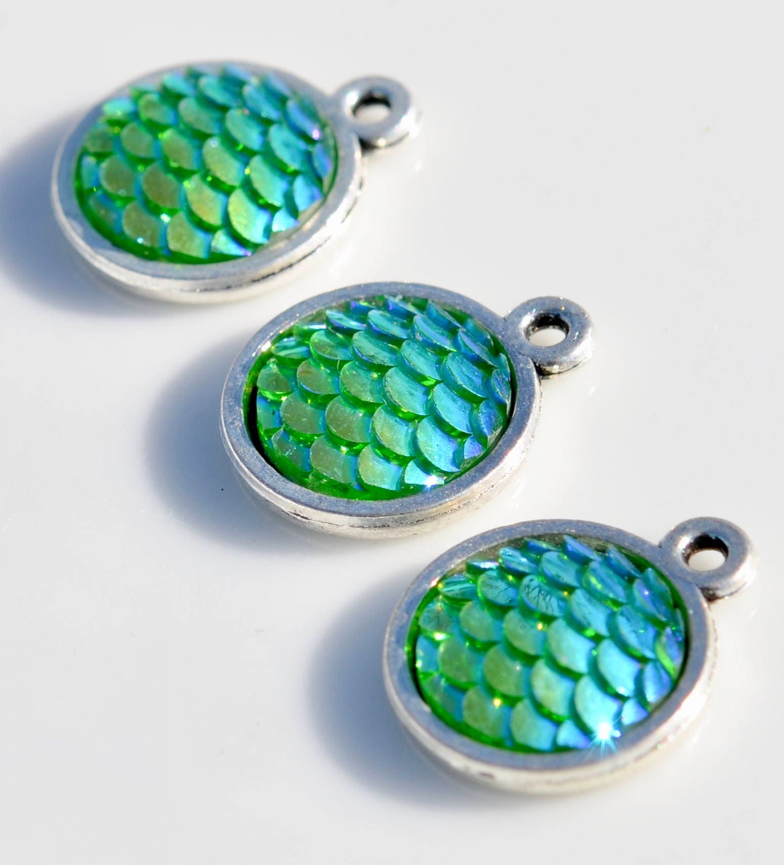 5 Mermaid Green and Blue Fish Scale or Dragon Scale Charms - Etsy