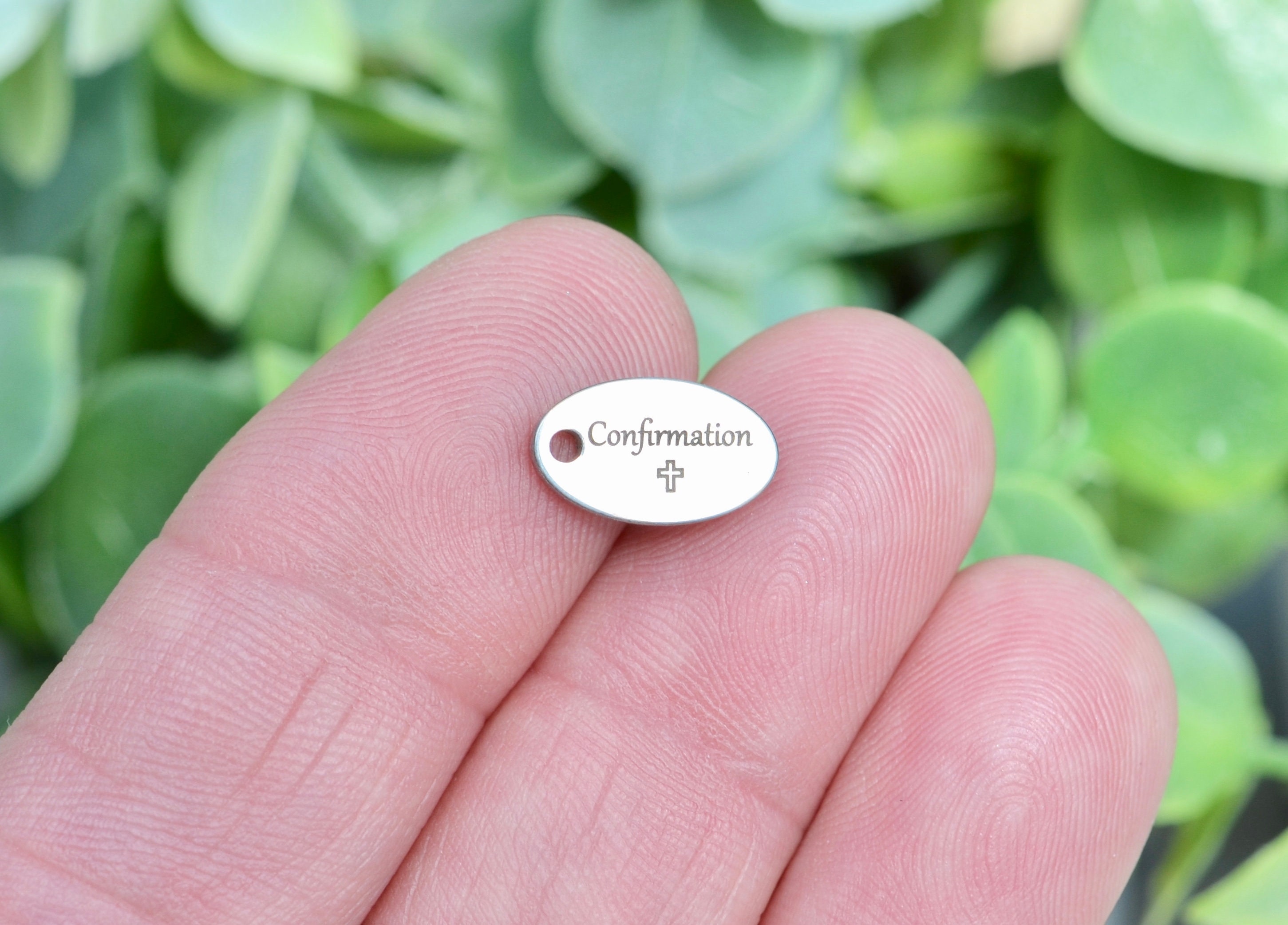 Confirmation Stainless Steel Custom Laser Engraved Oval Charm - Etsy