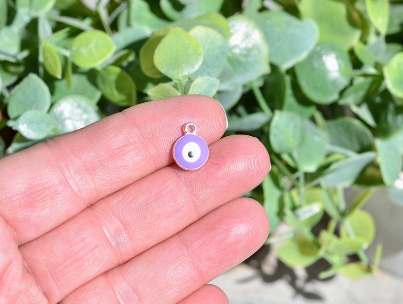 5 Evil Eye Violet and White Enamel Silver Tone Double Sided Charms ...