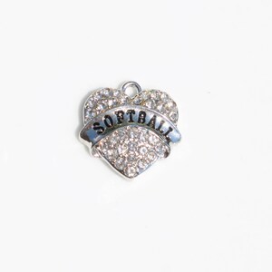 1 Rhinestone Softball Silver Tone Heart Charm SC2915 - Etsy