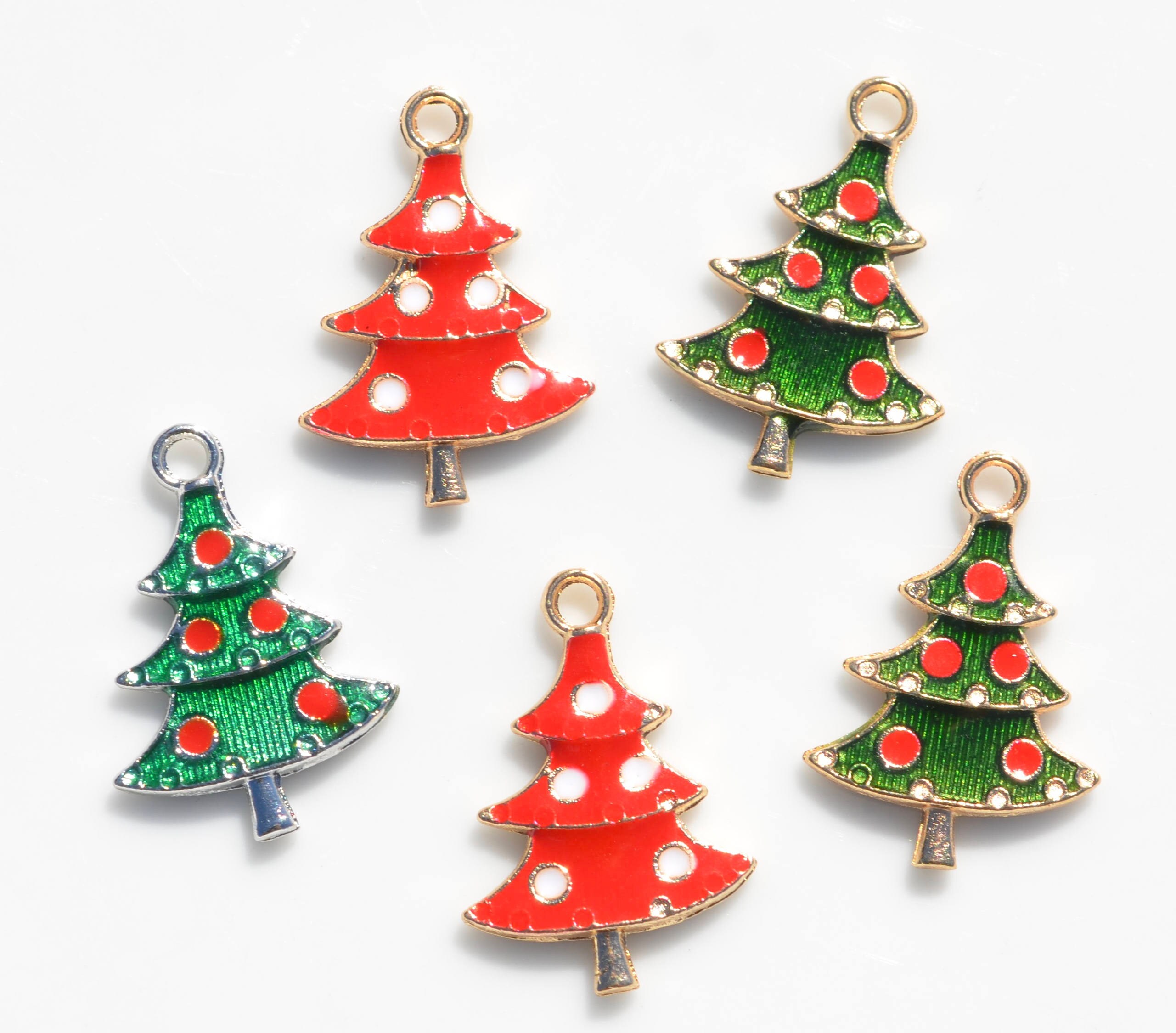 BULK 20 Mixed Green, Red, White Enamel Christmas Tree Charms GC5321 - Etsy