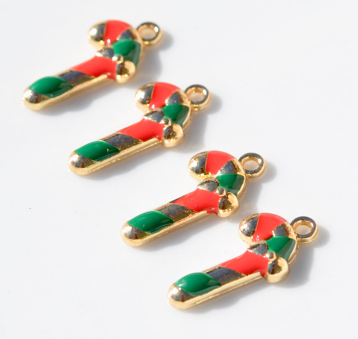 BULK 20 Candy Cane Gold Plated With Red and Green Enamel - Etsy