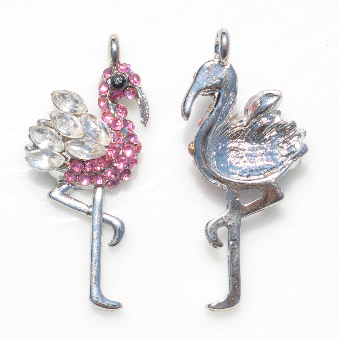 1 Pink Flamingo Rhinestone Bird Charm SC1633 - Etsy