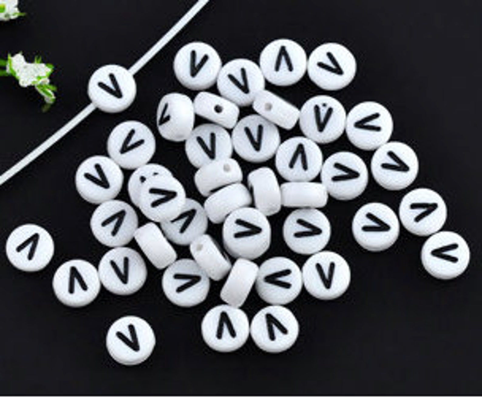 20 White Acrylic Letter V Beads 7mm Round Alphabet Beads | Etsy