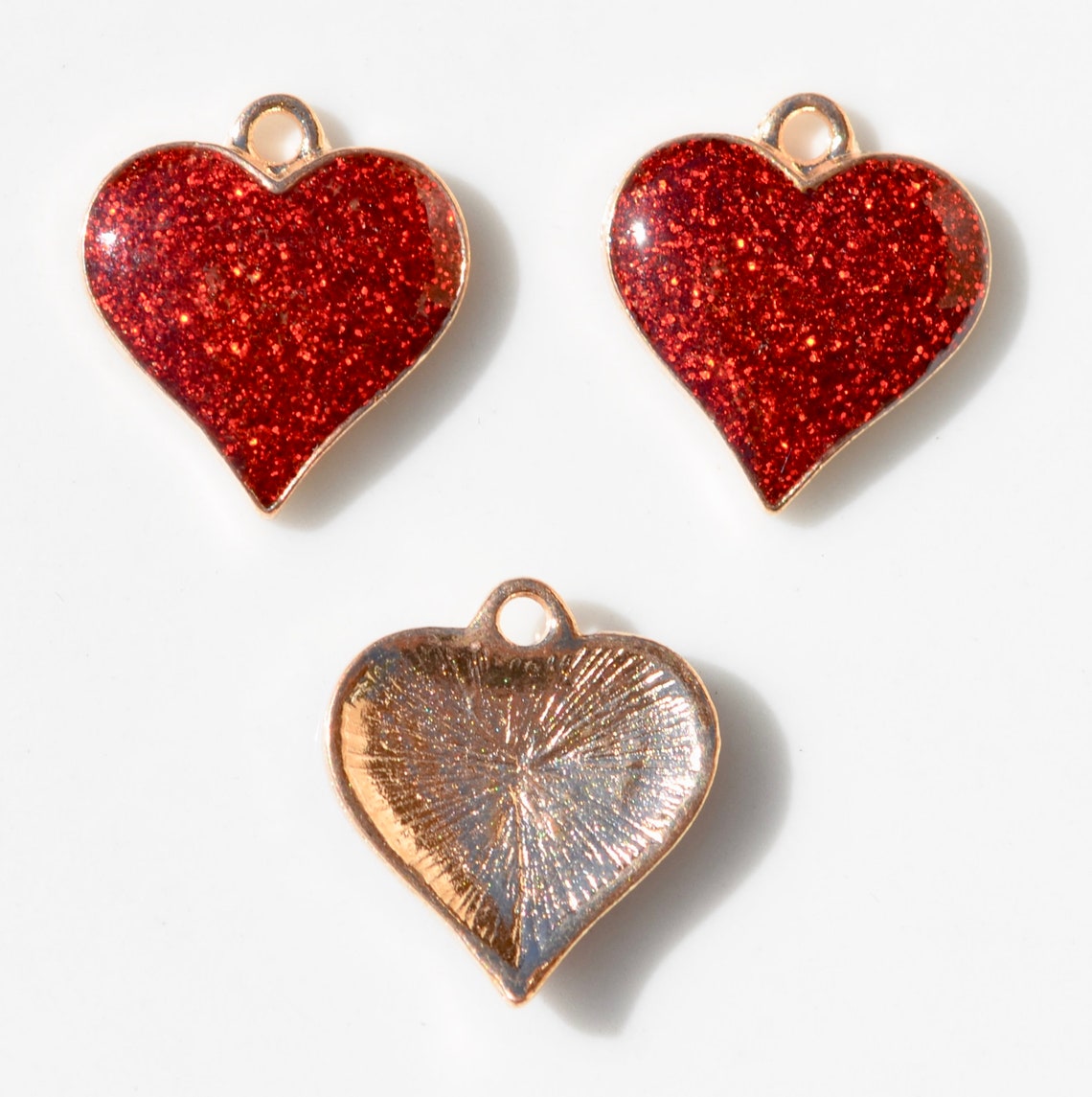 5 Red Glitter Heart Gold Tone Charms GC6600 - Etsy