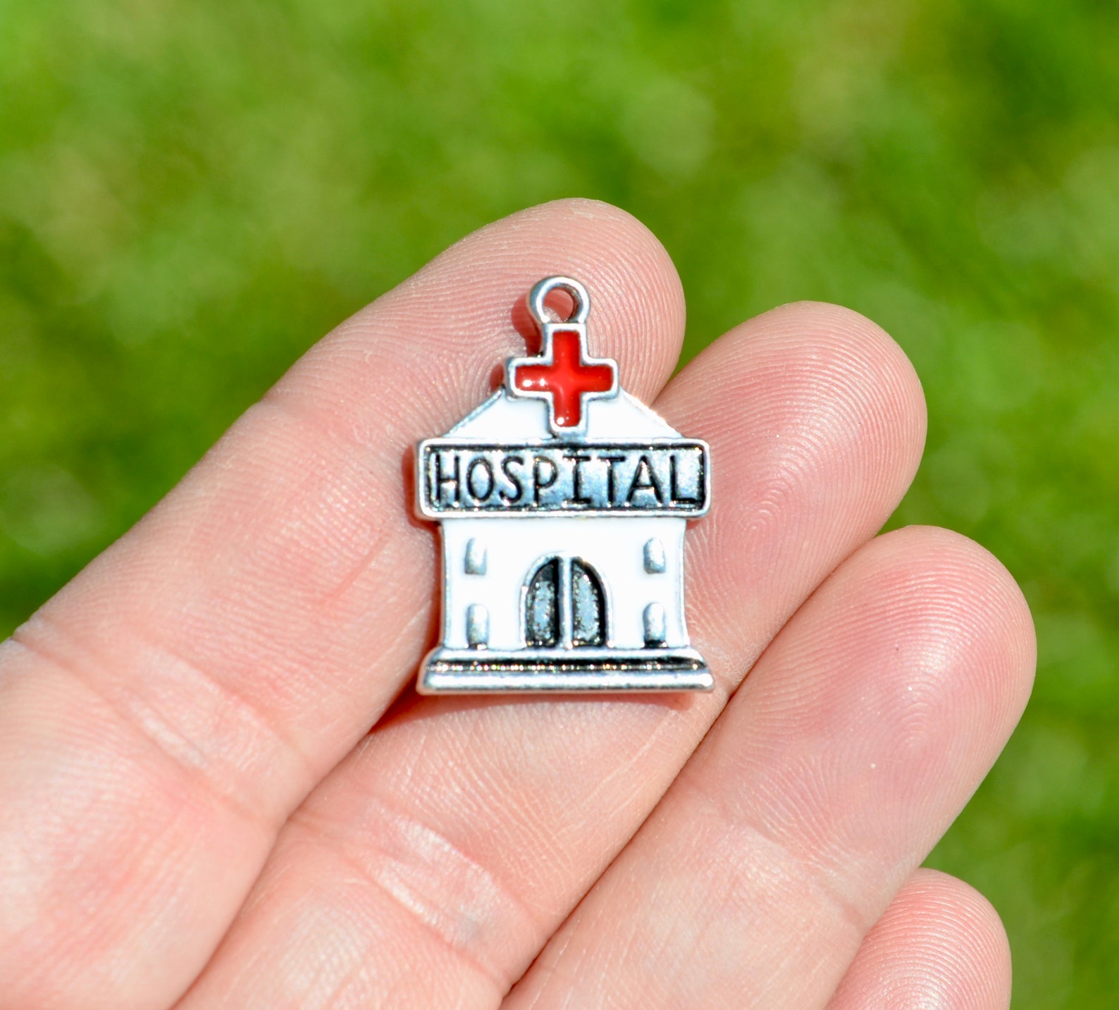 5 Hospital Silver Tone and White Enamel Charms SC4220 - Etsy