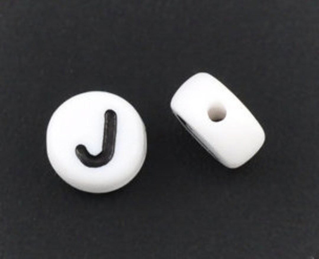 20 White Acrylic Letter J Beads, 7mm Round Alphabet Beads BD1096 - Etsy