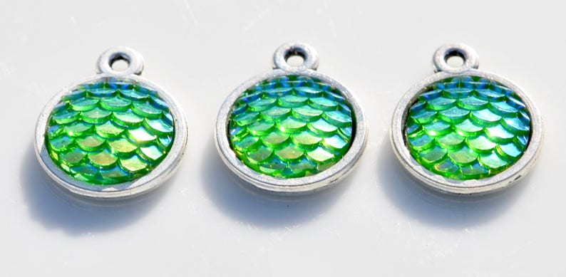 5 Mermaid Green and Blue Fish Scale or Dragon Scale Charms | Etsy