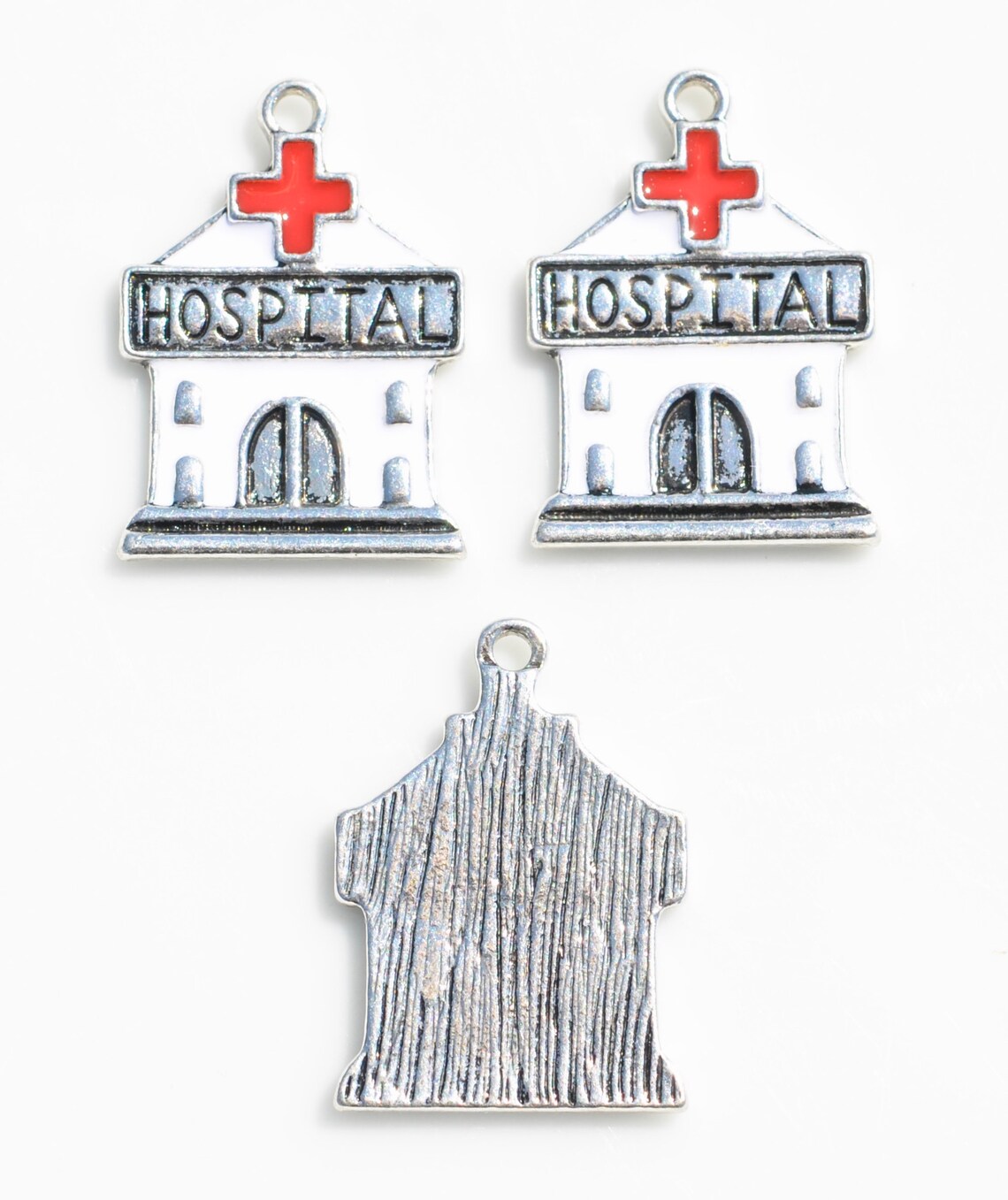 5 Hospital Silver Tone and White Enamel Charms SC4220 - Etsy