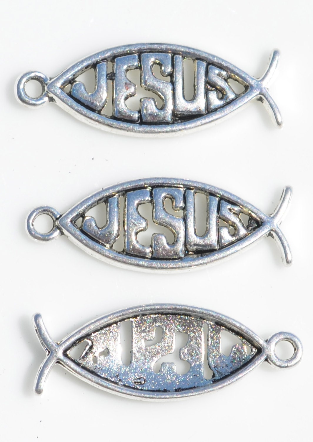 BULK 50 JESUS Fish Silver Tone Religious Charms SC6411 | Etsy