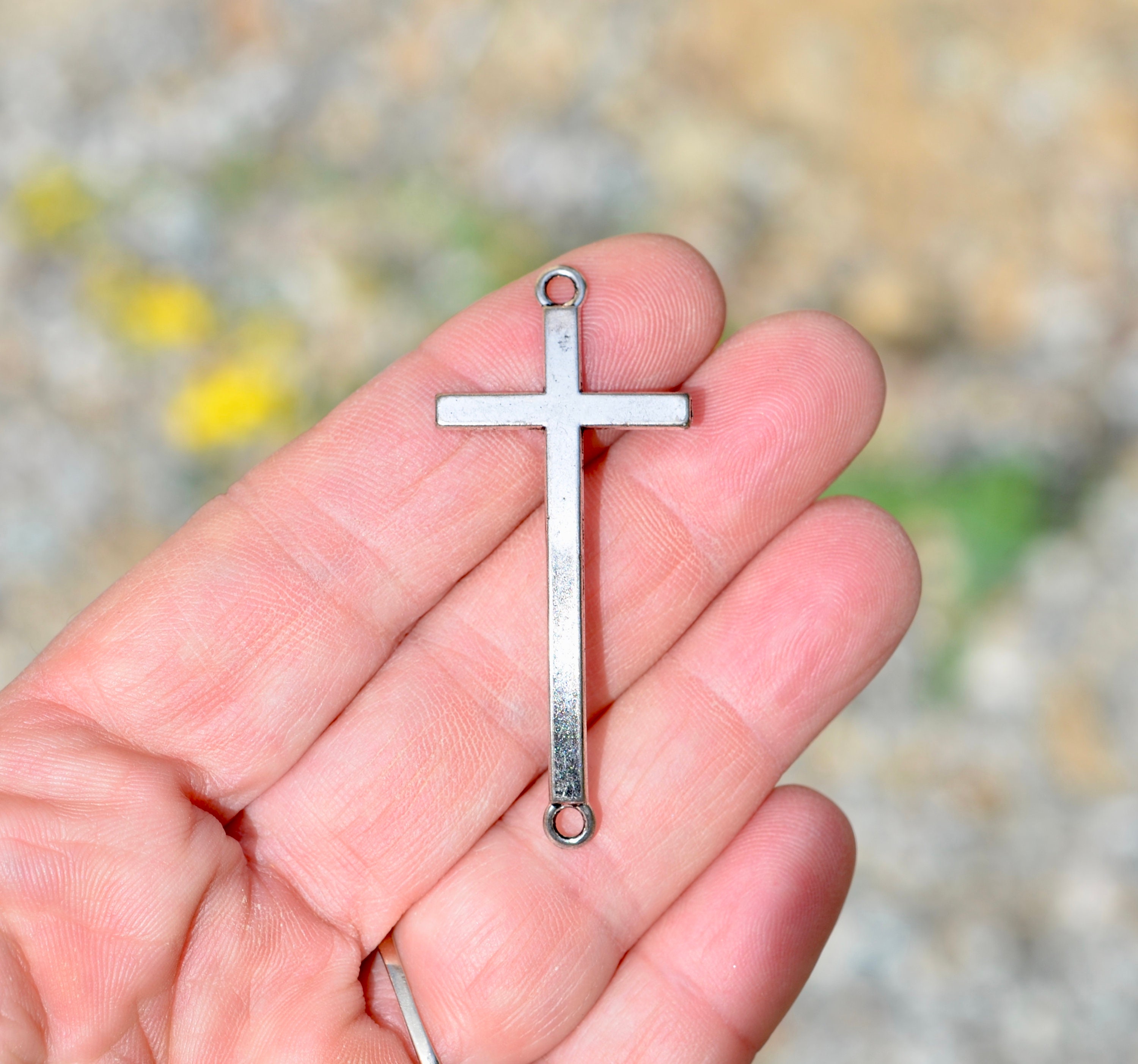 BULK 30 Cross Rounded Connector Silver Tone Charms SC6607 - Etsy