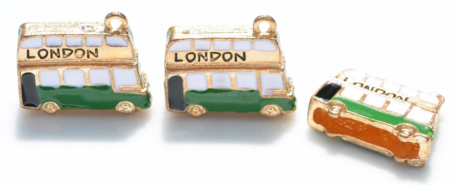 5 Double Decker London Bus Charms Gold Plated With Green and - Etsy