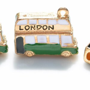 5 Double Decker London Bus Charms Gold Plated With Green and White ...