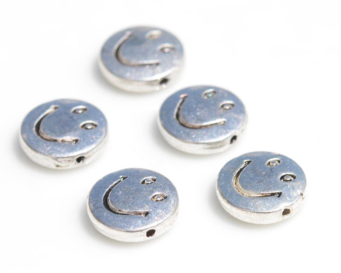 10 Happy Face 10mm Round Silver Tone Beads BD880 - Etsy