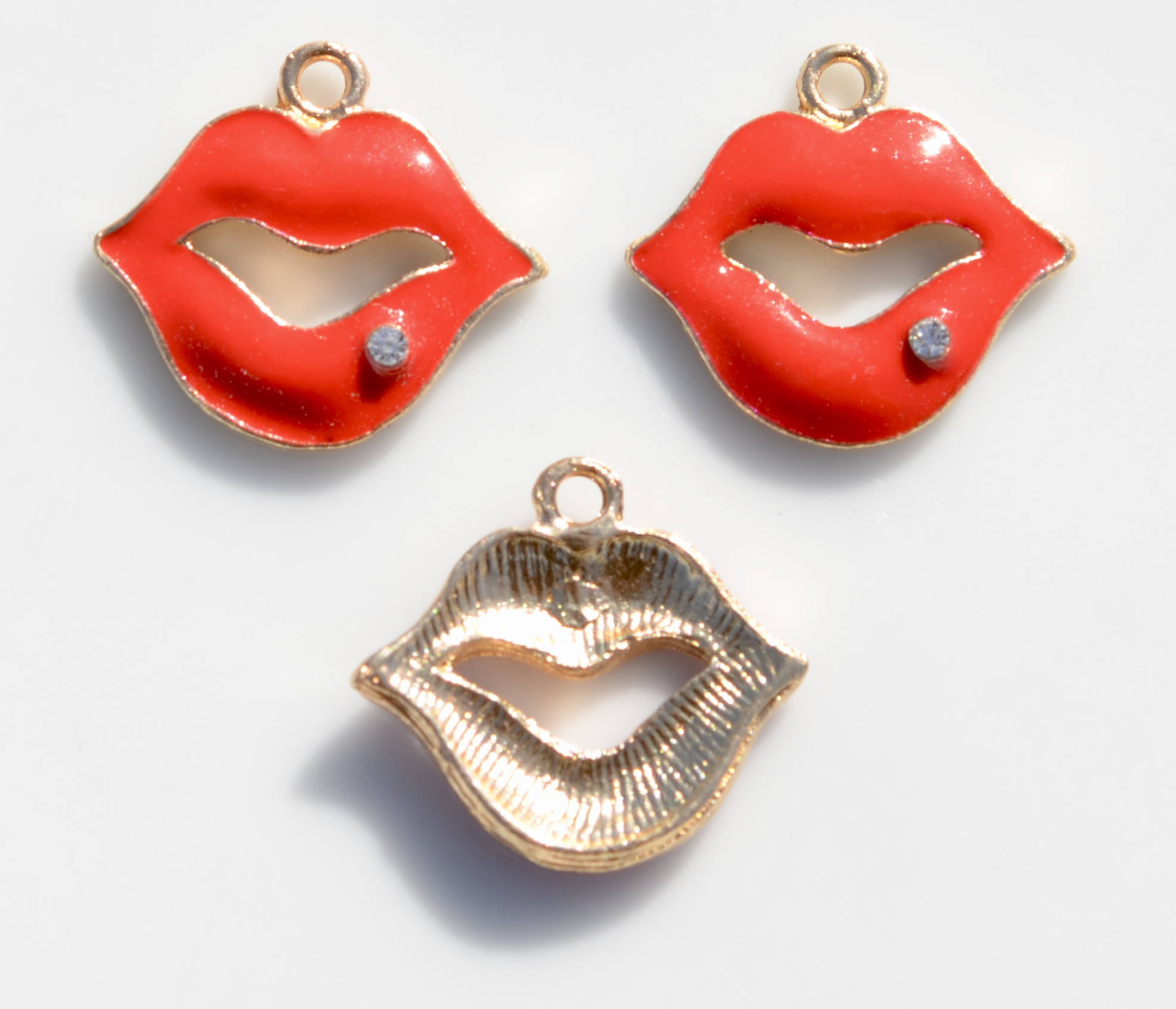 BULK 20 Red Enamel Lips With a Rhinestone Charms GC5406 - Etsy