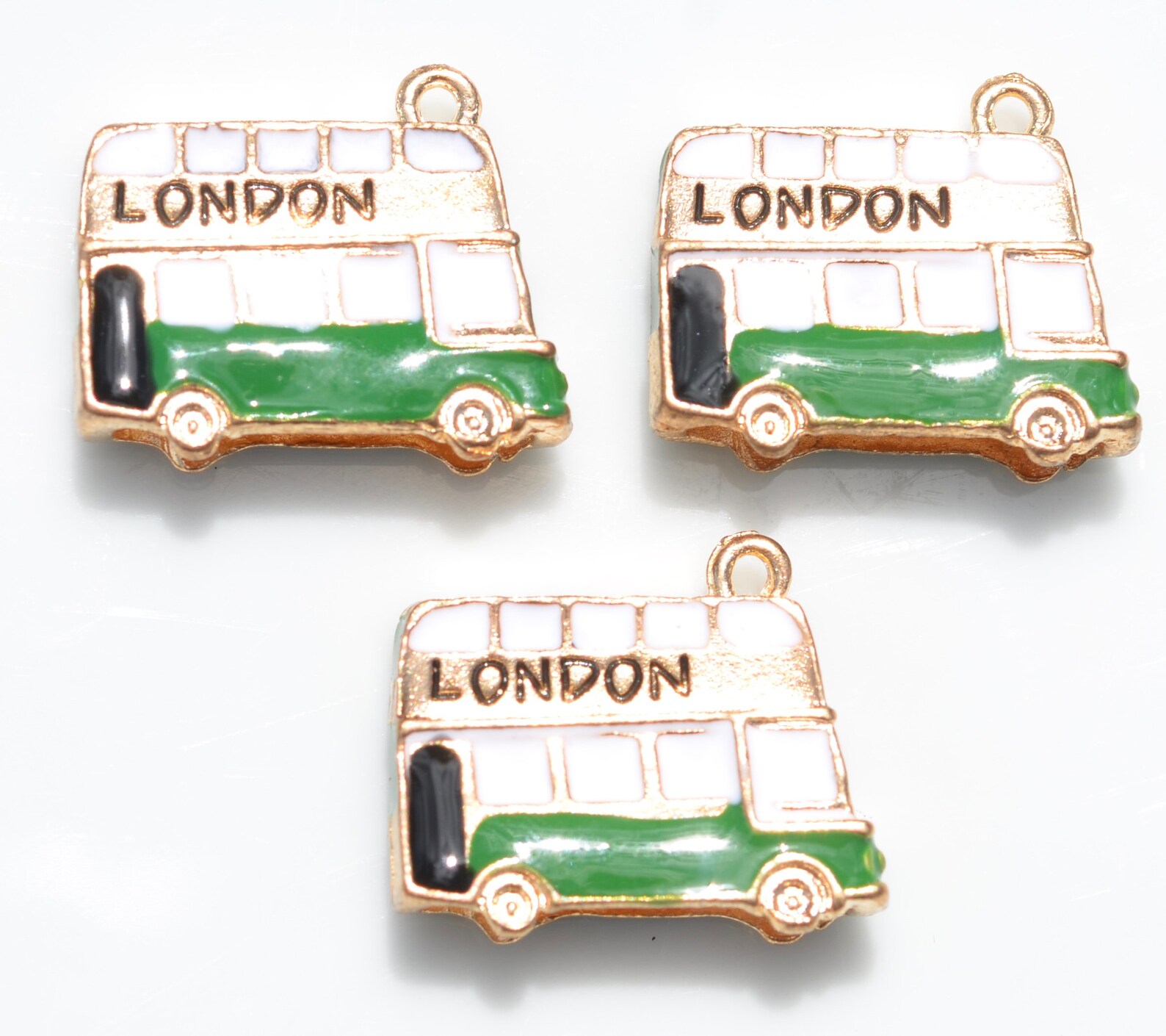 5 Double Decker London Bus Charms Gold Plated With Green and - Etsy