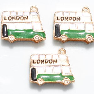 5 Double Decker London Bus Charms Gold Plated With Green and White ...
