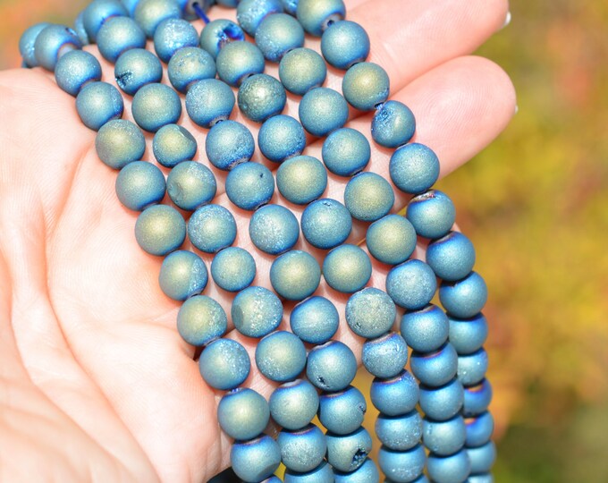 1 Strand Light Blue Metallic Titanium Coated Druzy Beads BD963 - Etsy