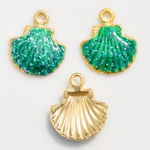 5 Seashell Green Enamel and Gold Tone Charms GC2844 - Etsy