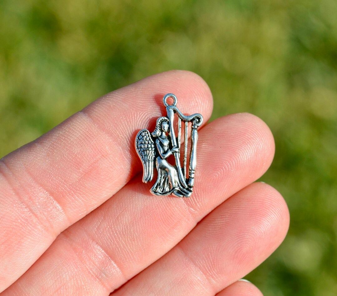 1 Angel Playing the Harp Silver Tone Charm SC1216 - Etsy