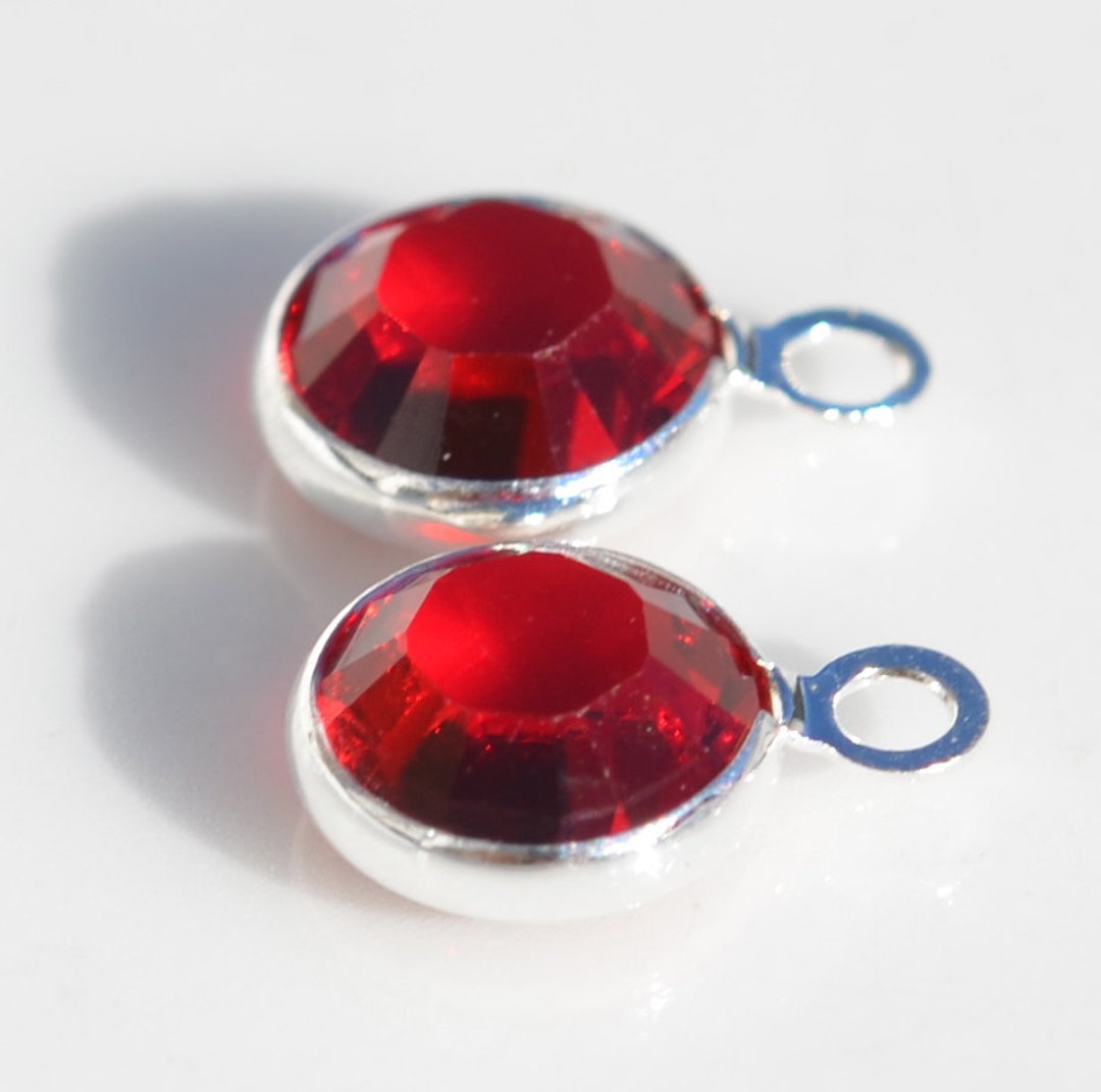 1 Siam, or Red Swarovski Silver Plated Birthstone Channel 6mm Charm ...